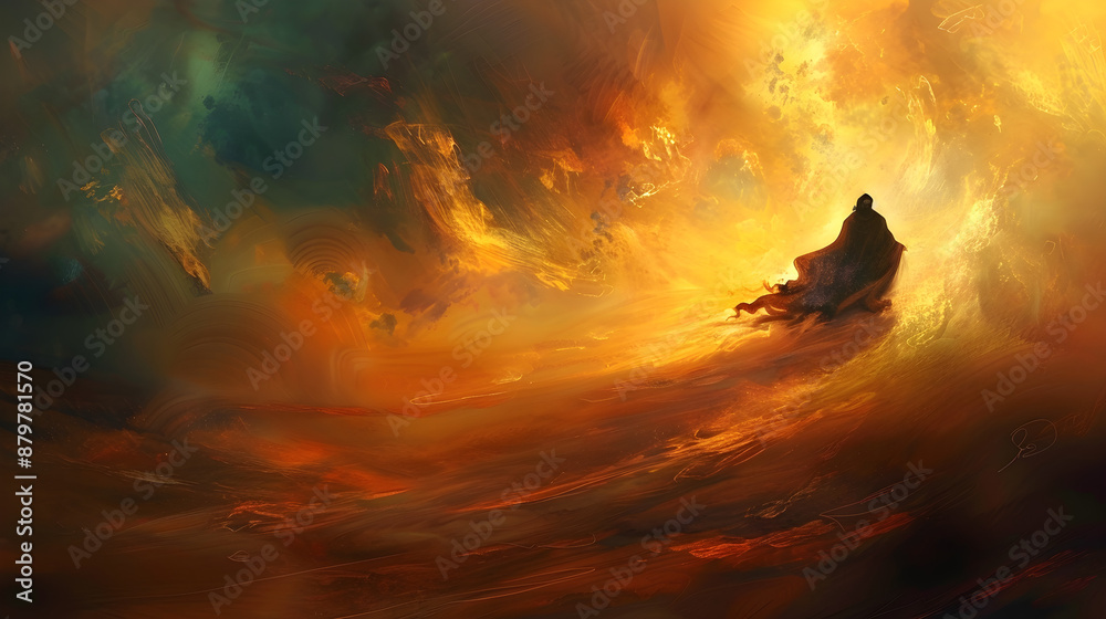 Dramatic biblical scene of Elijah transported by fiery chariot in a ...