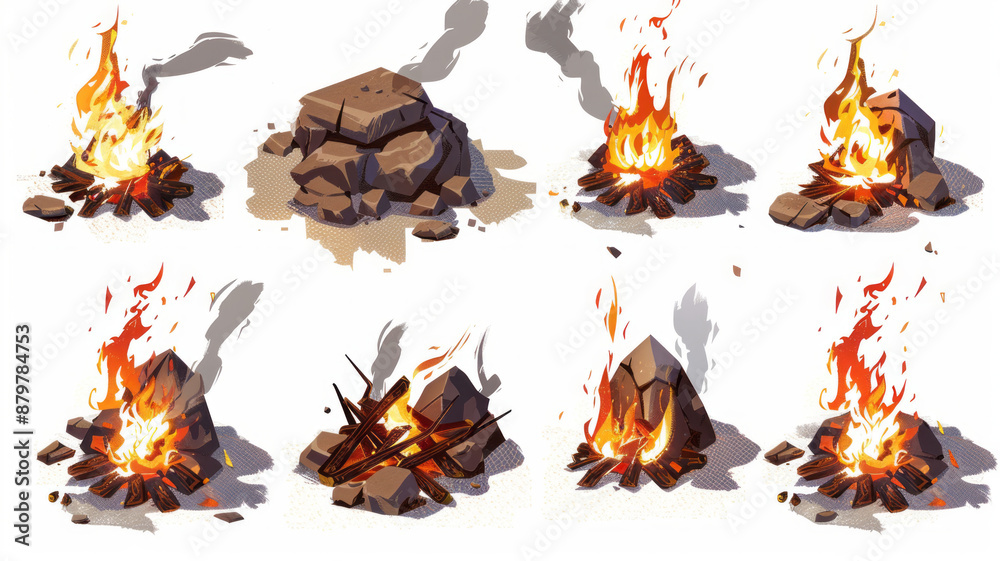 sprite sheet of camp fires for endless runner game, magic, white ...