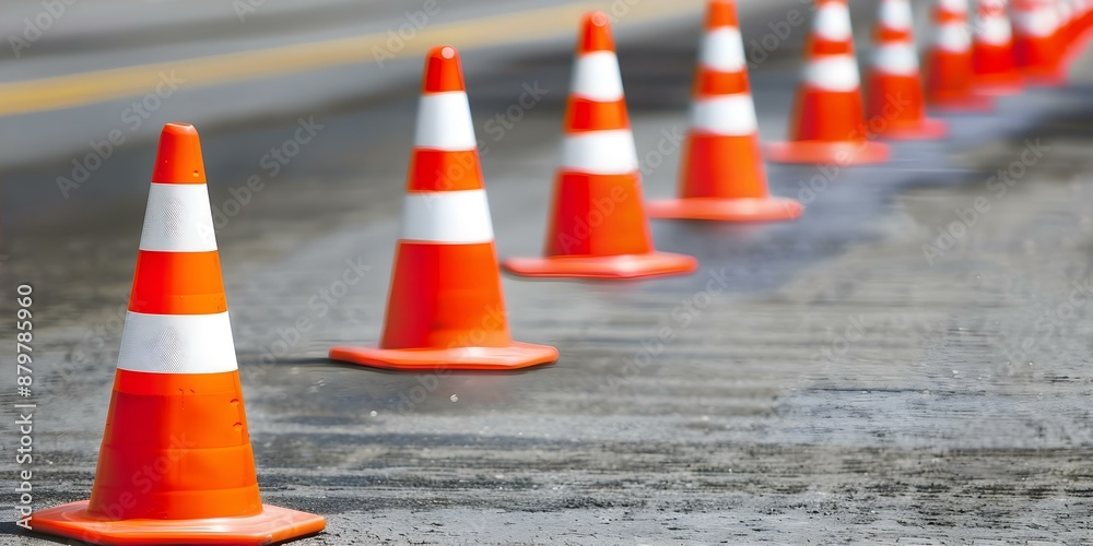 Orange Traffic Cones Serve as Safety Barriers Along the Road. Concept ...