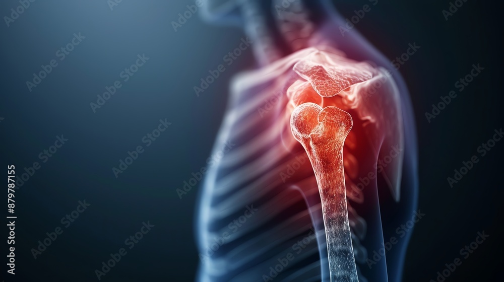 X-ray image showing shoulder pain with highlighted inflammation in the ...