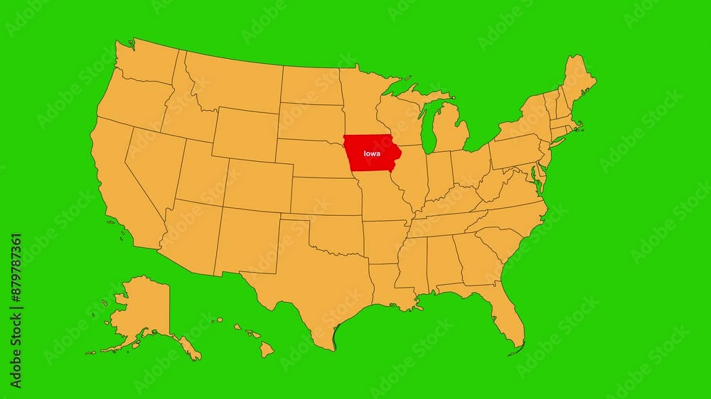 Lowa map animated video. Map Highlighted on the USA map with animation ...