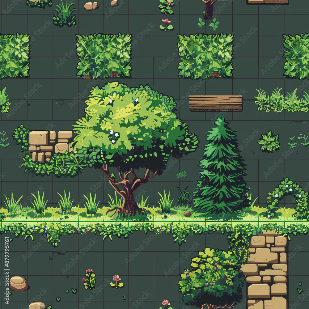 16-bit pixel art, grass tileset, sprite, sprite sheet.generative ai ...
