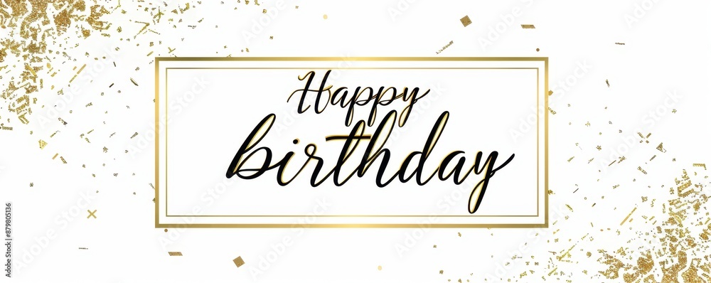 logo of golden text "Happy birthday" on white background, simple lines ...
