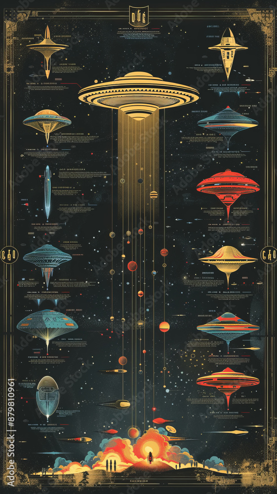 A 3 row by 4 column infographic chart of 12 UFO shapes.generative ai ...