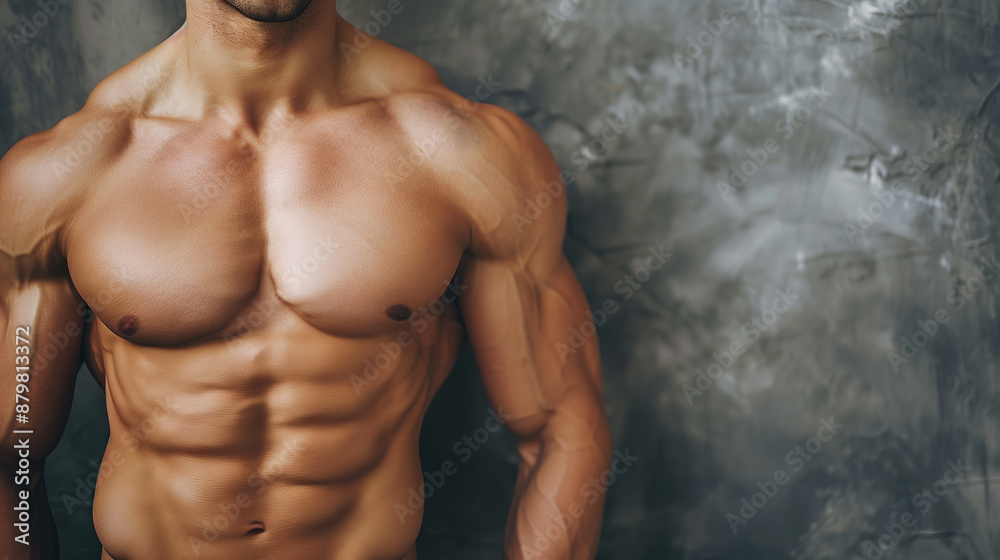 Muscular Male Torso with Defined Abs and Textured Background, Copy ...