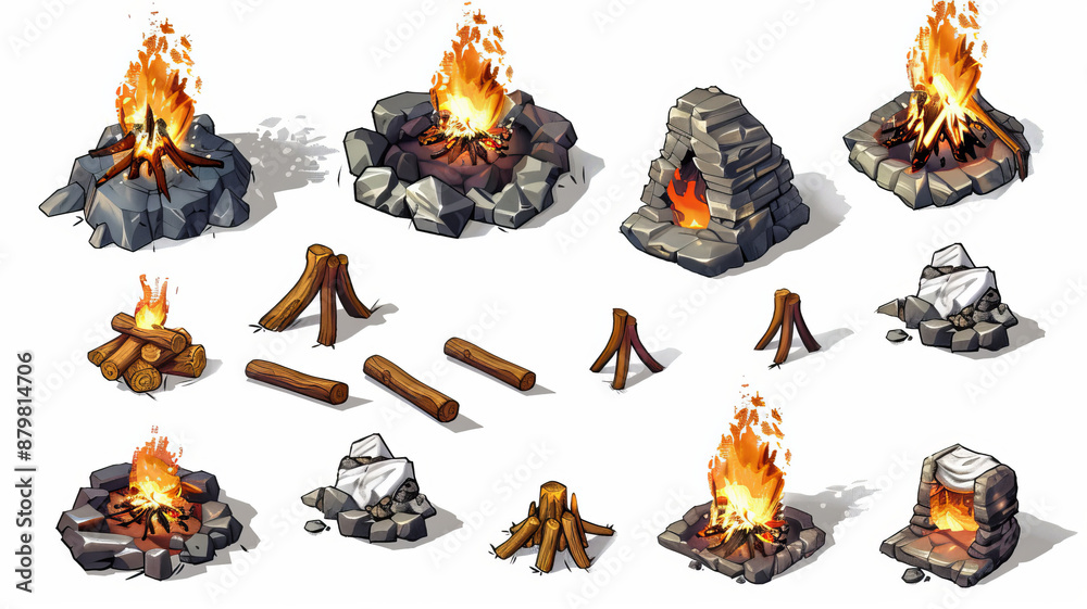 sprite sheet of camp fires for endless runner game, magic, white ...