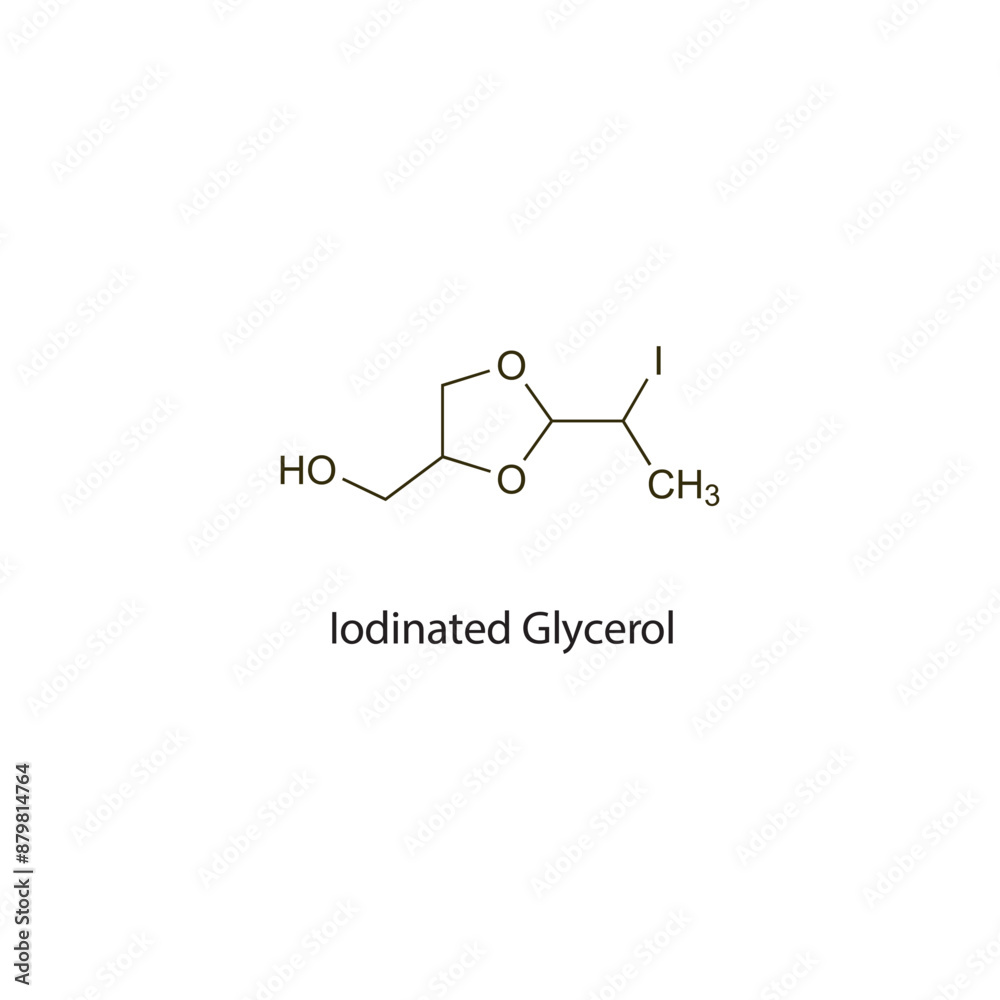 Iodinated Glycerol flat skeletal molecular structure Mucoactive agent ...