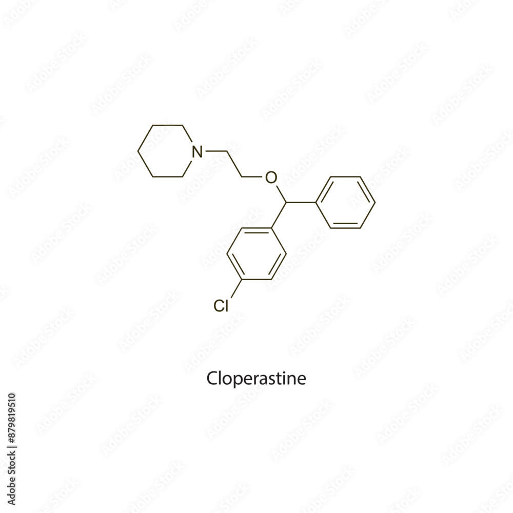 Cloperastine flat skeletal molecular structure Antitussive drug used in ...