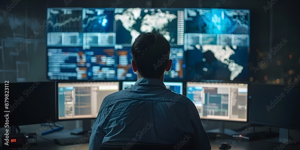 Cybersecurity Analyst Monitoring Network Traffic In A High Tech