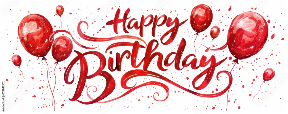 "Happy Birthday" calligraphy red text isolated on white background ...