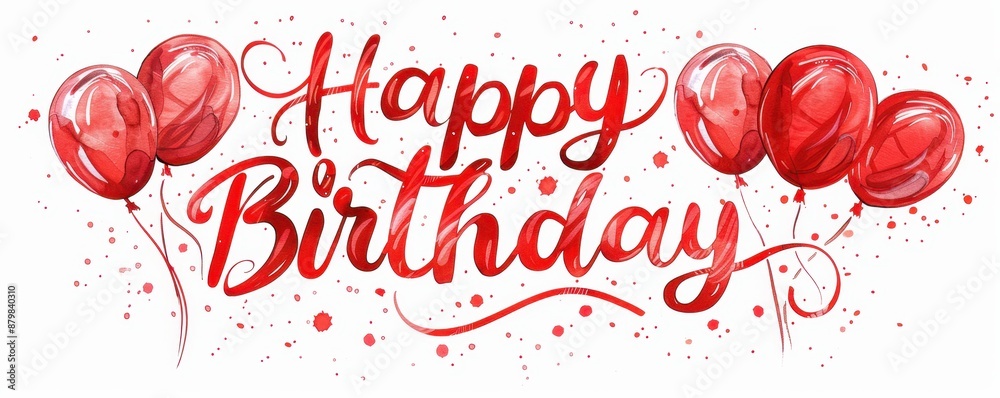 "Happy Birthday" calligraphy red text isolated on white background ...