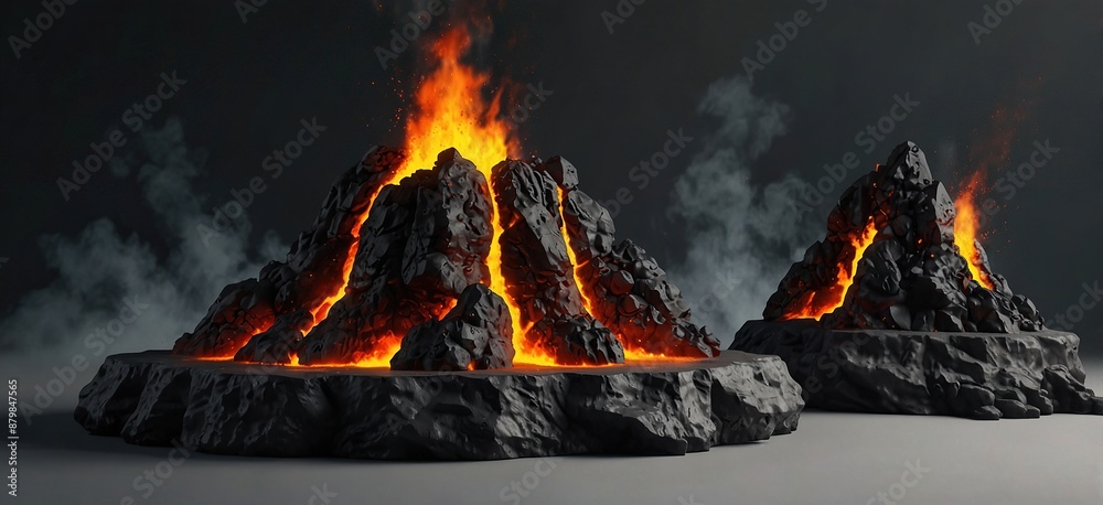 Fire lava podium rock volcano background product magma display 3d scene ...