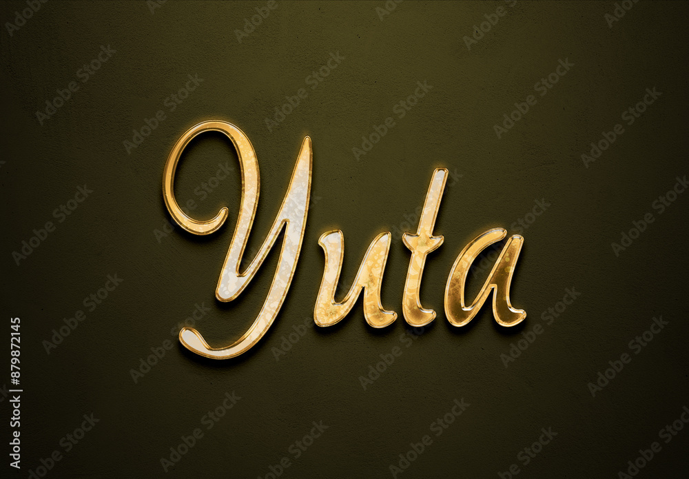 Old gold text effect of Japanese name Yuta with 3D glossy style Mockup ...