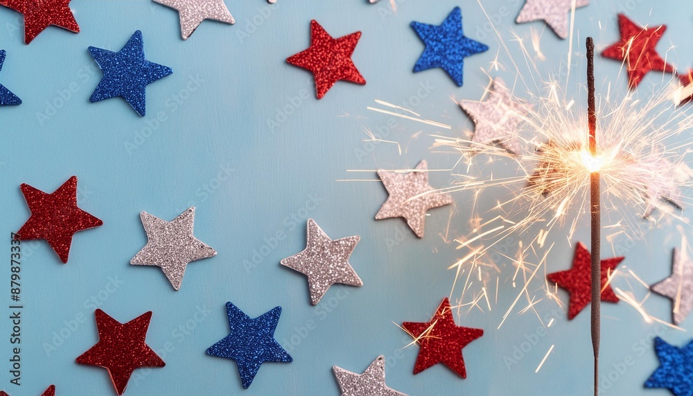 sparkling 4th of july celebration with a sparkler on a light blue ...