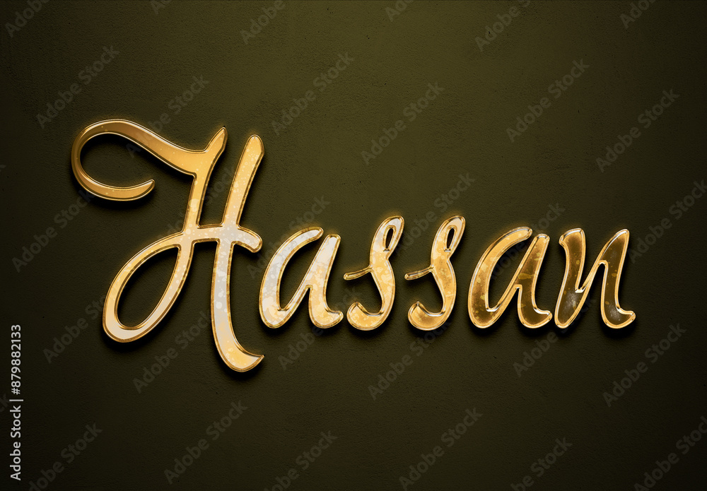 Old gold text effect of Arabic name Hassan with 3D glossy style Mockup ...