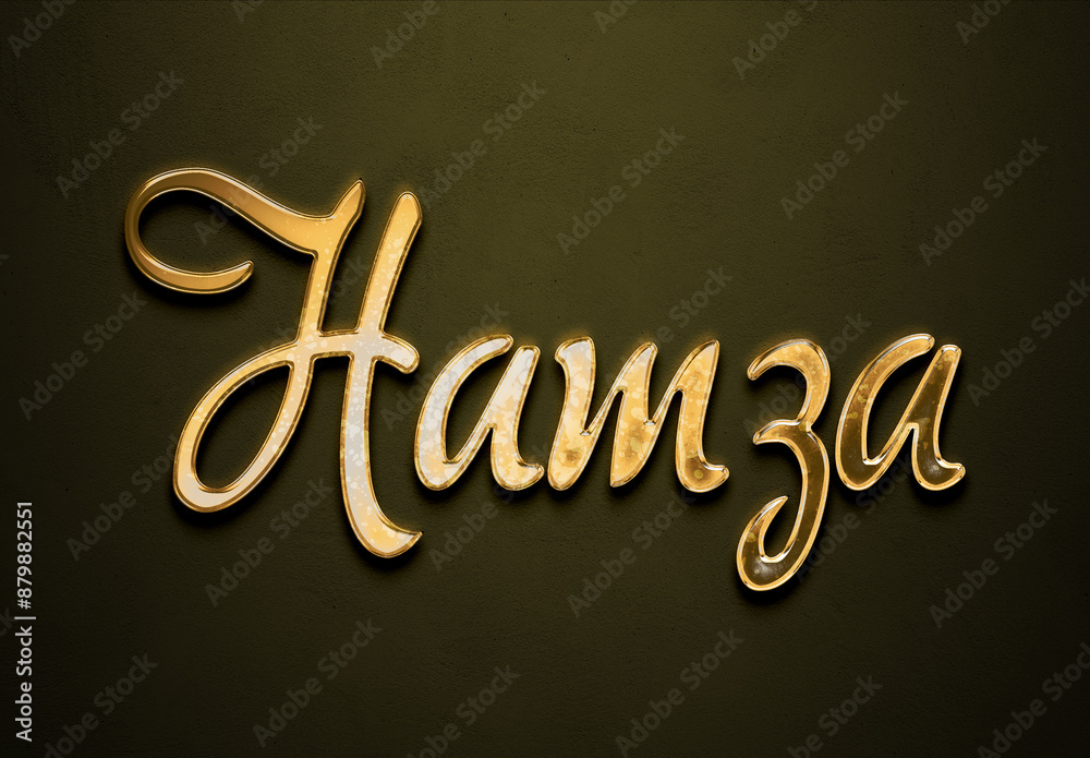 Old gold text effect of Arabic name Hamza with 3D glossy style Mockup ...