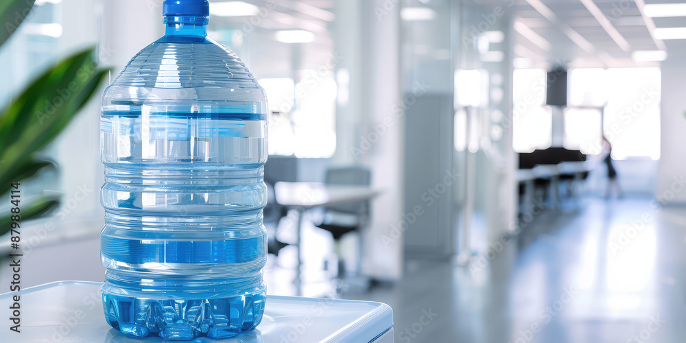 Plastic Water cooler over white office interior background. Large ...
