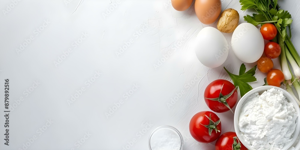 Food items displayed on a white background for food blogs, recipe books ...