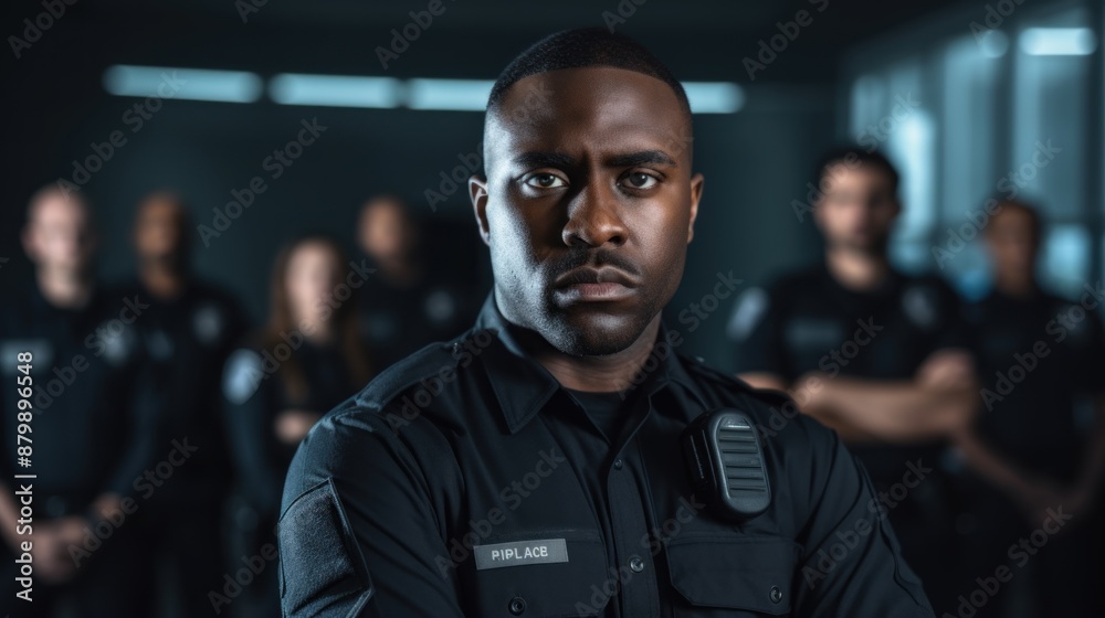 Young african american male police officer on a background with copy ...