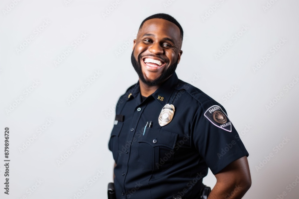Young african american male police officer isolated on a white ...