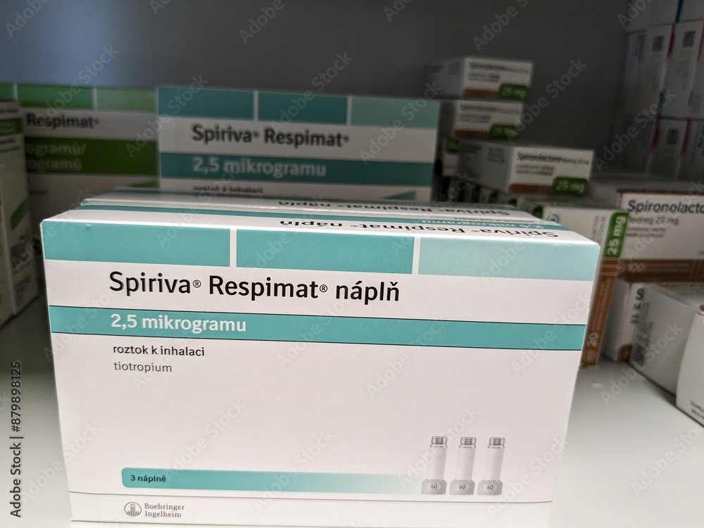 Prague, Czech Republic - July 10 2024: SPIRIVA RESPIMAT box of ...