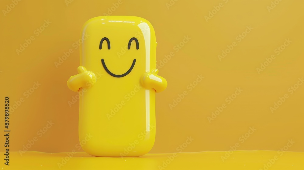 Smiling yellow character with a simplistic face, resembling a stylized ...