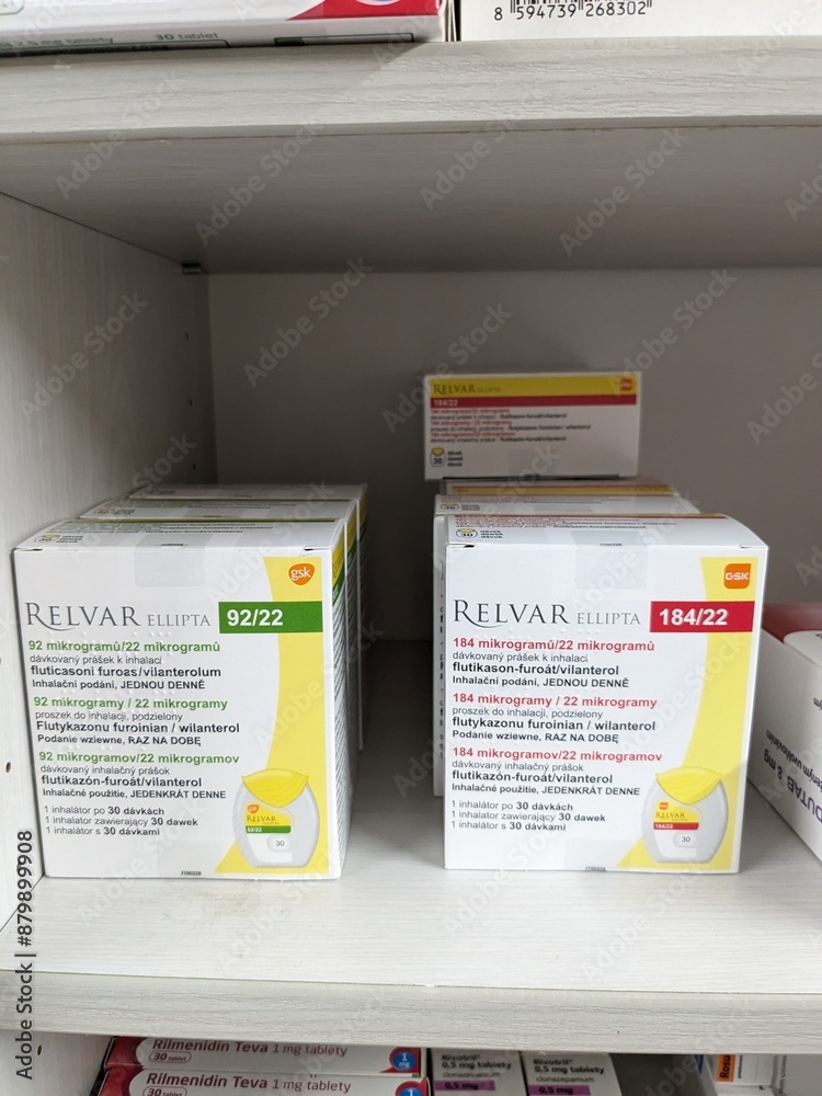 Prague, Czech Republic - July 10 2024: RELVAR ELLIPTA box of medication ...