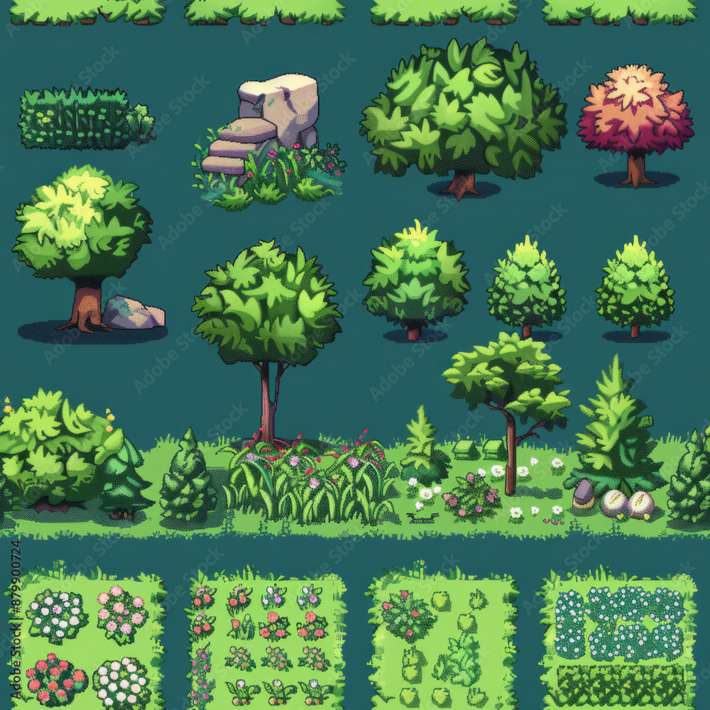 16-bit pixel art, grass tileset, sprite, sprite sheet.generative ai ...