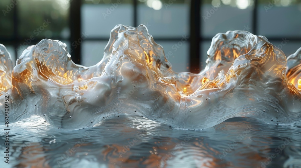 On a transparent background, an abstract metallic burn form with flames ...