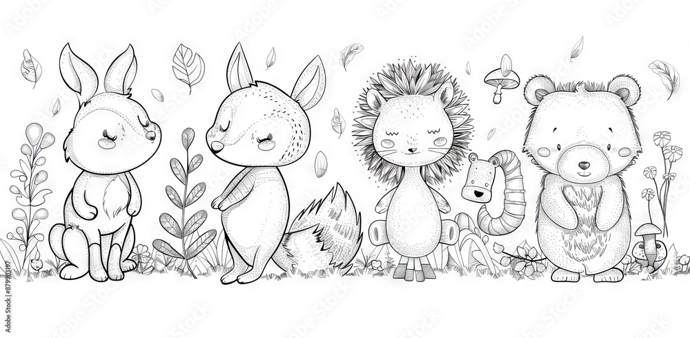 Hand drawn, cartoon styles, modern illustrations, woodland animals ...