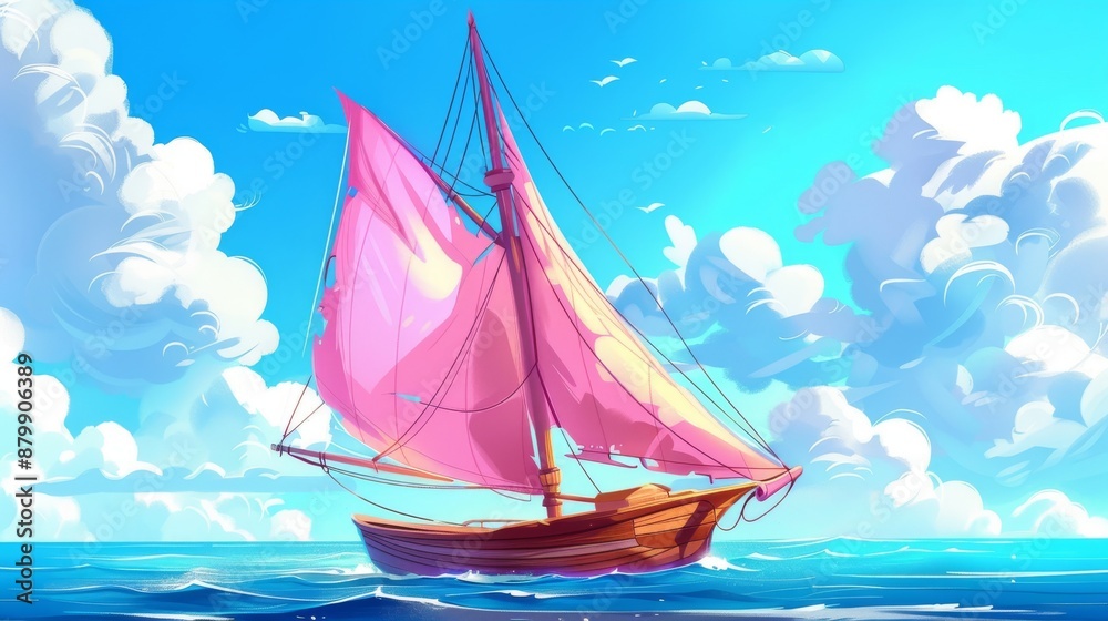 Boat isolated in stormy weather with wind, cartoon illustration of ...