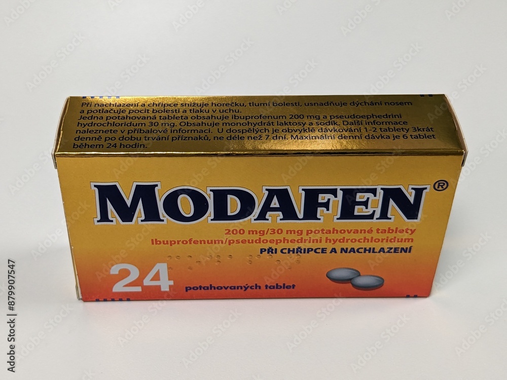 Prague, Czech Republic - July 10 2024: Modafen box of medication with ...