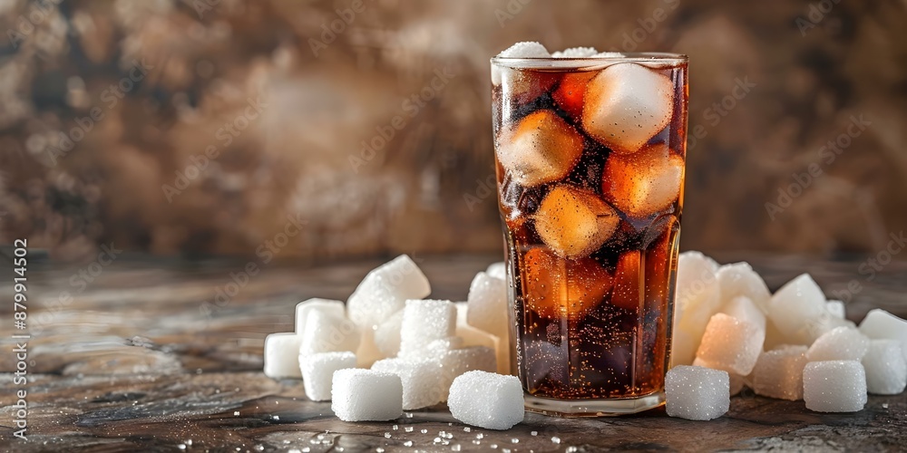 Visual representation of high sugar content through sugar cubes next to ...