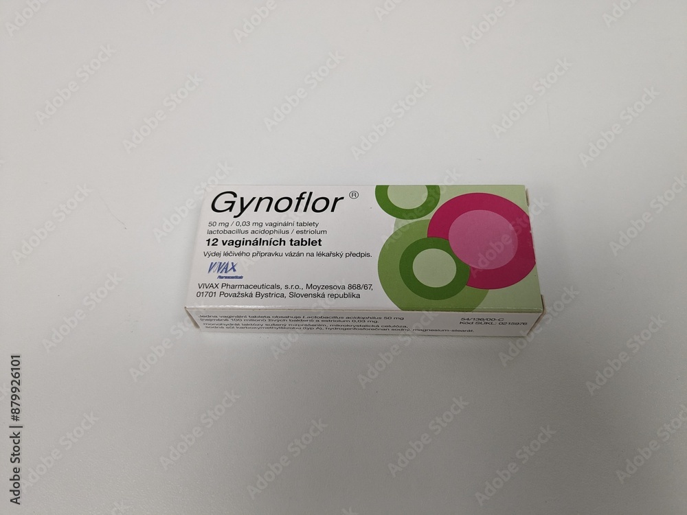 Prague, Czech Republic - July 10 2024: Gynoflor box of medication with ...