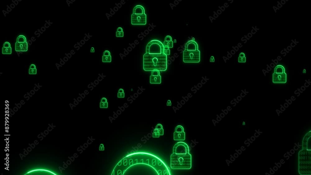 Glowing Padlock with Binary Code Flying Animation. looping Animation ...