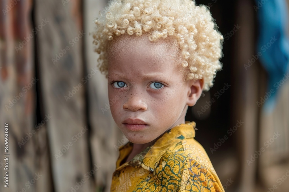 Portrait of African albino boy, showcasing his distinctive features and ...