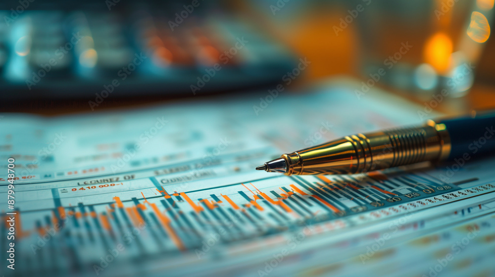 Economy and finance background, money coins, pen and stocks market ...