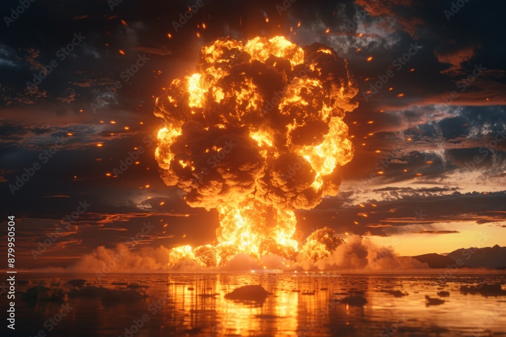 mesmerizing display of an atomic explosion creating a violent eruption ...