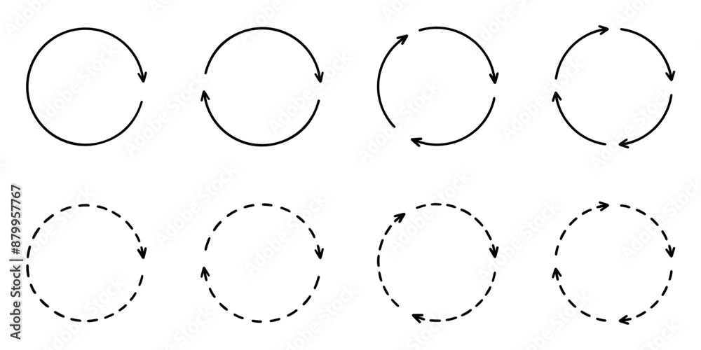 Recycle arrows doodle icons. Repeat circle symbol in sketch style. Hand ...
