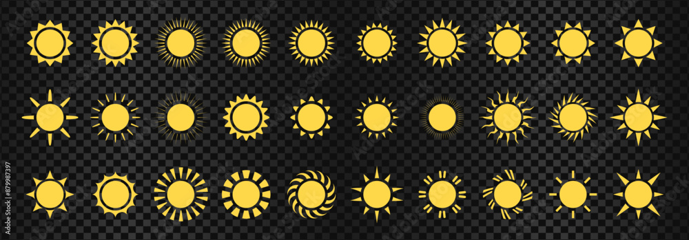 sun icon set. sun vector. sunshine icon set. sunlight effect. yellow ...