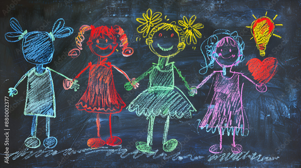 dibujo en gis de niños pequeños amigos tomados de la mano disfrutando ...