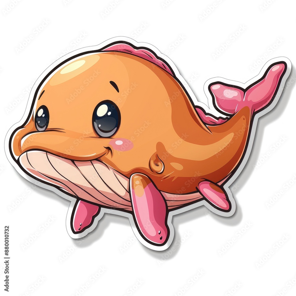 sticker of an adorable chibi whale, simple flat illustration, cute and ...