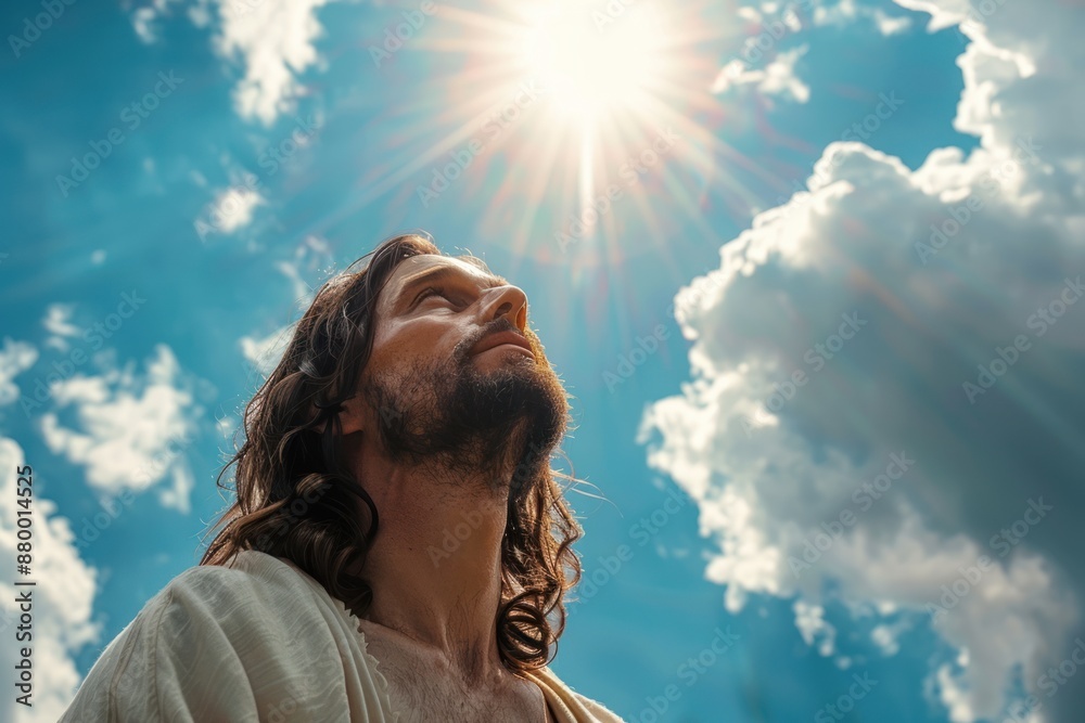 Divine communion: Jesus Christ prays to god the father, illustrating ...