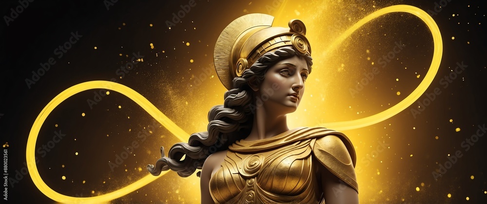 greek goddess athena statue with yellow light trail effect futuristic ...