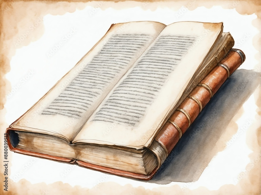 old ancient book watercolor art painting in plain white background ...