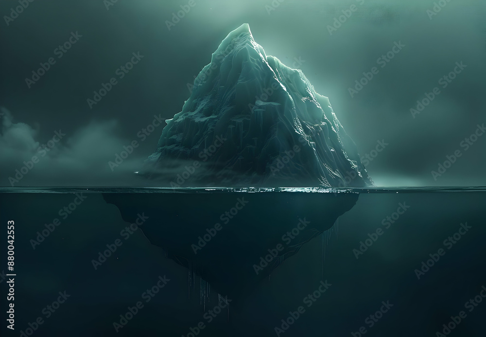 Dramatic iceberg floating in dark waters, revealing the hidden ...