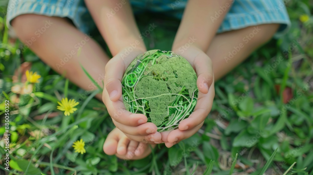 Child drawing outlines sustainability ecology save environment concept ...