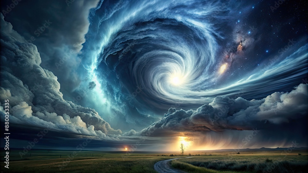 Ominous night cyclone with otherworldly glow , storm, hurricane, dark ...