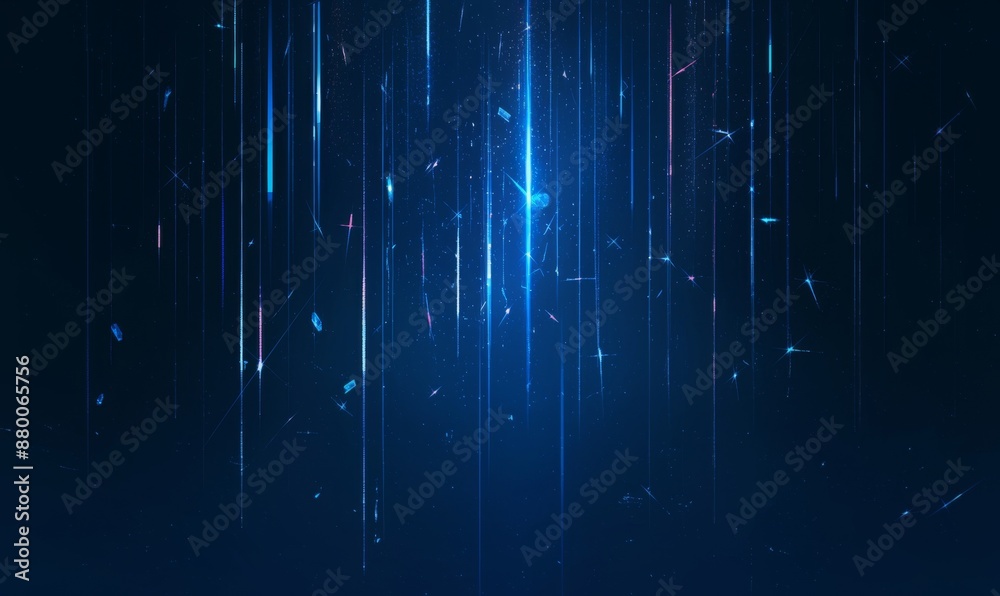 Blue background with vertical lines of light and particles, with ...