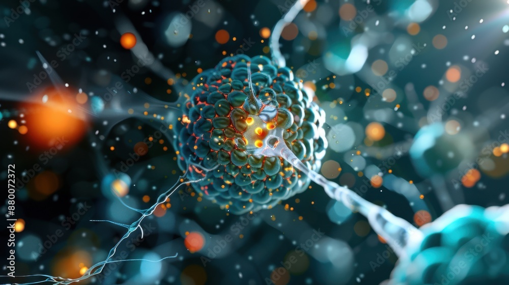 High-resolution close-up of a human cell under an electron microscope ...